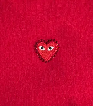 Comme Des Garçons Wool Rhinestone Heart Logo Cardigan - Red
