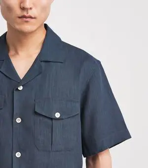 Eleventy Linen Bowling Shirt - Navy