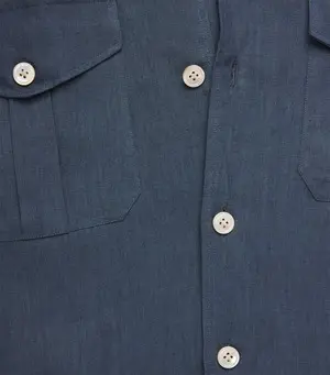 Eleventy Linen Bowling Shirt - Navy