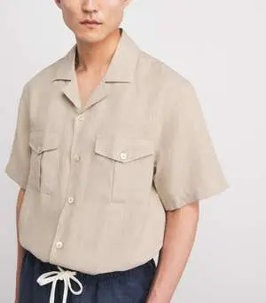 Eleventy Linen Bowling Shirt - Beige