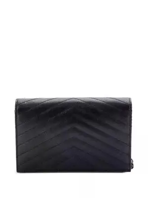 Saint Laurent Classic Monogram Wallet On Chain Matelasse Chevron Leather Small Crossbody Bag - Black