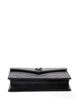 Saint Laurent Classic Monogram Wallet On Chain Matelasse Chevron Leather Small Crossbody Bag - Black