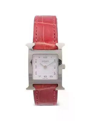Hermès H Watch Stainless Steel With Pink Leather Strap - White