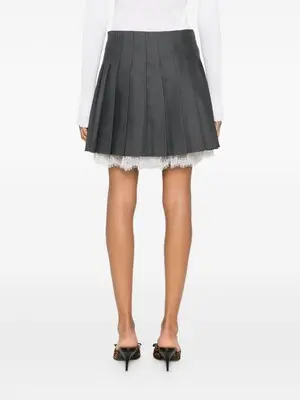 SELF-PORTRAIT Wool Pleated Mini Skirt With Lace Trim - Grey
