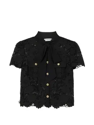 SELF-PORTRAIT Tie Neck Lace Top - Black