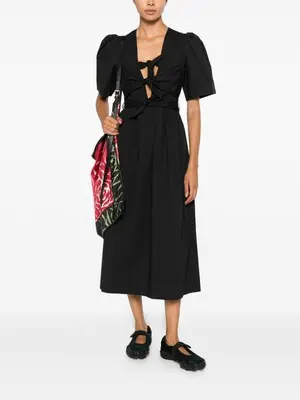 GANNI Cotton Midi Dress With Bow Detail