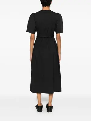 GANNI Cotton Midi Dress With Bow Detail