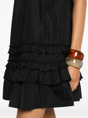 GANNI Organic Cotton Mini Dress With Ruffles - Black