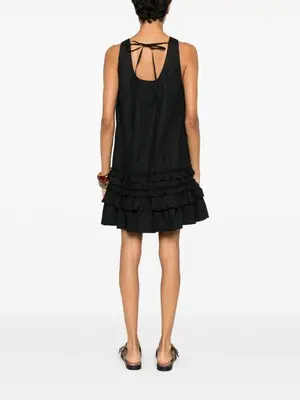 GANNI Organic Cotton Mini Dress With Ruffles - Black