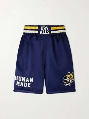 HUMAN MADE Straight-leg Logo-embroidered Cotton-blend Shorts - Navy