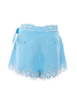 Farm Rio Linen Shorts With Lace Trim And Belt