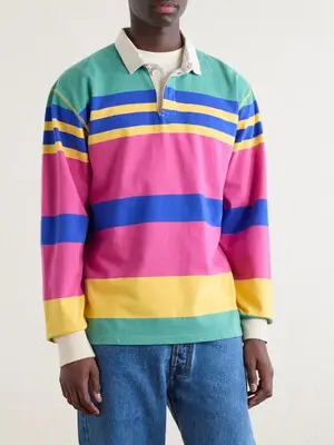 DRAKE'S Striped Cotton-jersey Polo Shirt