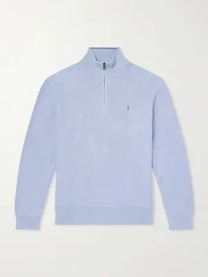 Polo Ralph Lauren Half-zip Mesh-knit Cotton Sweater - Blue