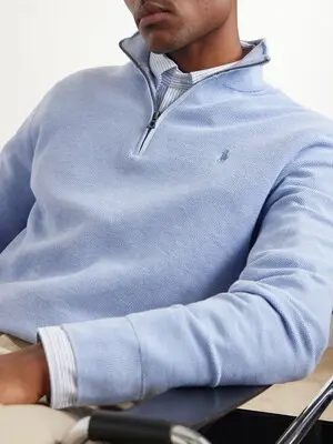 Polo Ralph Lauren Half-zip Mesh-knit Cotton Sweater