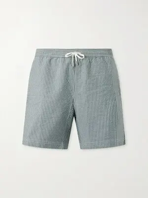 Sunspel Straight-leg Striped Swim Shorts - Green
