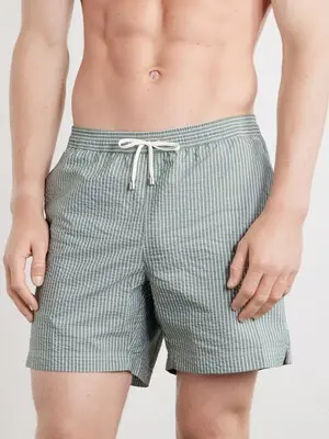 Sunspel Straight-leg Striped Swim Shorts - Green