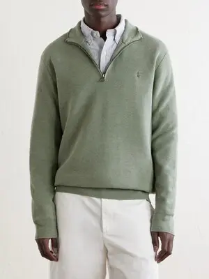 Polo Ralph Lauren Logo-embroidered Cotton Half-zip Sweater - Green