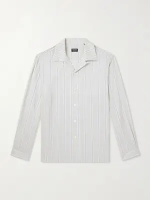 Zegna Striped Camp-collar Silk Shirt - Neutrals