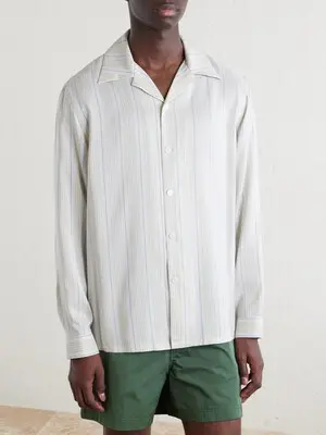 Zegna Striped Camp-collar Silk Shirt - Neutrals