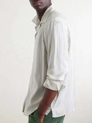 Zegna Striped Camp-collar Silk Shirt - Neutrals