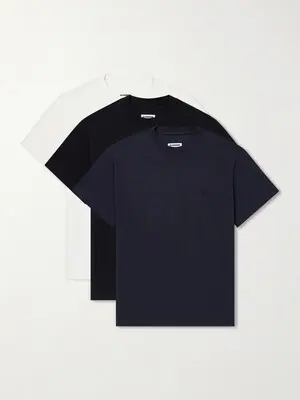 JIL SANDER Three-pack Logo-appliquéd Cotton-jersey T-shirts
