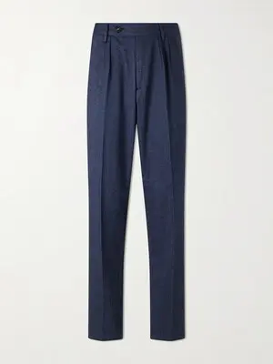 Massimo Alba Stan Straight-leg Pleated Cotton Trousers - Blue