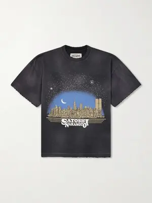 SATOSHI NAKAMOTO Tourist Logo-print Distressed Cotton-jersey T-shirt - Black