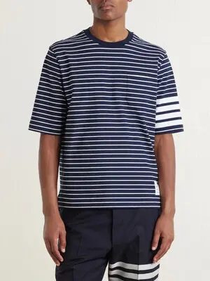 Thom Browne Striped Cotton T-shirt - Blue