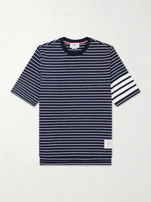 Thom Browne Striped Cotton T-shirt - Blue