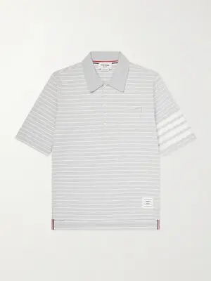 Thom Browne Striped Cotton-jersey Polo Shirt - Gray