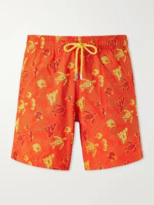 Vilebrequin Mistral Embroidered Straight-leg Swim Shorts - Orange