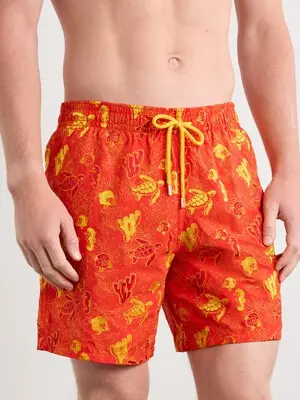 Vilebrequin Mistral Embroidered Straight-leg Swim Shorts - Orange