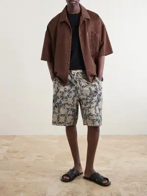 Loewe Straight-leg Printed Cotton-blend Shorts - Neutrals