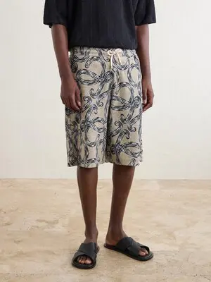 Loewe Straight-leg Printed Cotton-blend Shorts - Neutrals