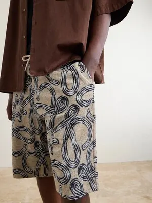 Loewe Straight-leg Printed Cotton-blend Shorts - Neutrals