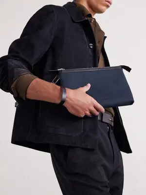 TOM FORD Canvas Pouch With Leather Trim - Blue