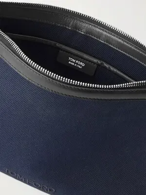 TOM FORD Canvas Pouch With Leather Trim - Blue