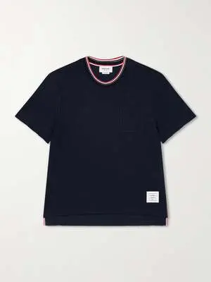 Thom Browne Thom Browne - Pointelle-Knit Cotton And Linen-Blend T-Shirt - Men - Blue - 1 Navy