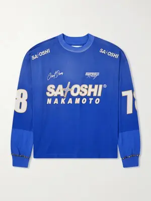 SATOSHI NAKAMOTO Moto' Graphic Mesh Long Sleeve T-shirt - Blue