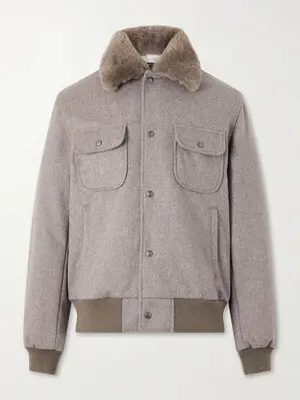 Golden Bear Sherling Trim Wool Bomber Jacket - Brown