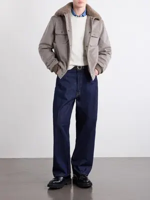 Golden Bear Shearling Trim Wool Bomber Jacket