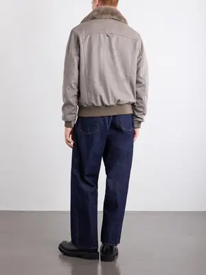 Golden Bear Shearling Trim Wool Bomber Jacket