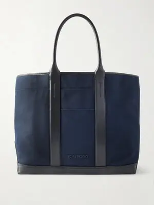 TOM FORD Leather-trimmed Canvas Weekend Bag - Blue