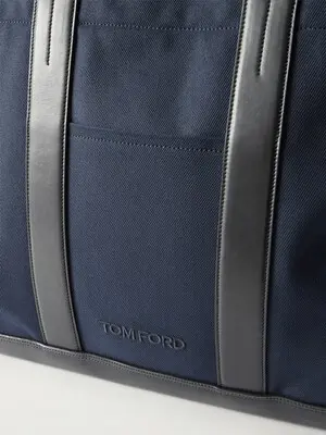 TOM FORD Leather-trimmed Canvas Weekend Bag - Blue
