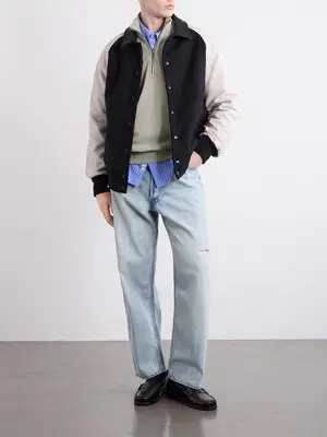 Golden Bear Leather Trimmed Wool-blend Bomber Jacket