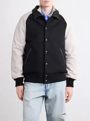 Golden Bear Leather Trimmed Wool-blend Bomber Jacket