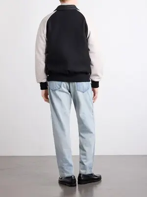 Golden Bear Leather Trimmed Wool-blend Bomber Jacket