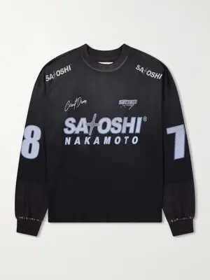 SATOSHI NAKAMOTO Moto Logo-print Mesh T-shirt - Black