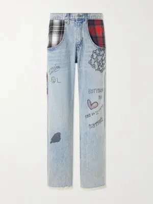 SATOSHI NAKAMOTO Wide-leg Printed Embellished Jeans