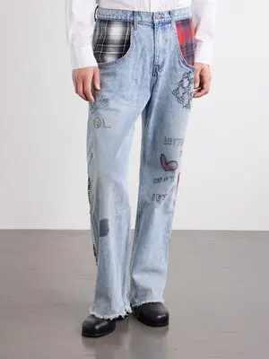 SATOSHI NAKAMOTO Wide-leg Printed Embellished Jeans